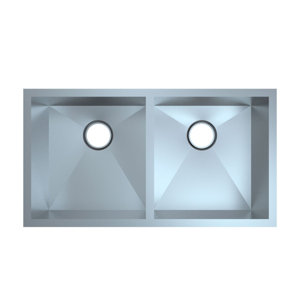 DAX Handmade 50/50 Double Bowl Undermount Kitchen Sink - 32" x 18" - R0, Stainless Steel, No ...